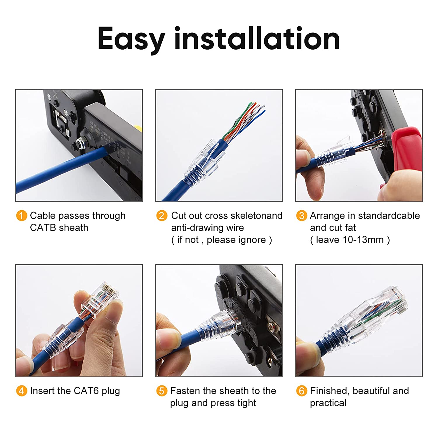 Cat6 RJ45 Ethernet Connector with Strain Relief Boots | CableCreation