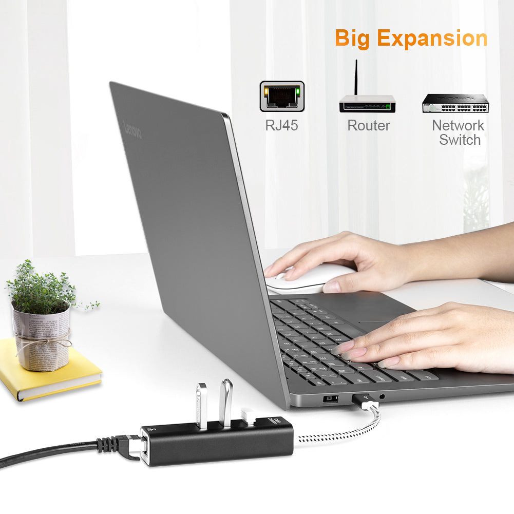 3-Port powered USB 3.0 hub with Ethernet Converter | CableCreation